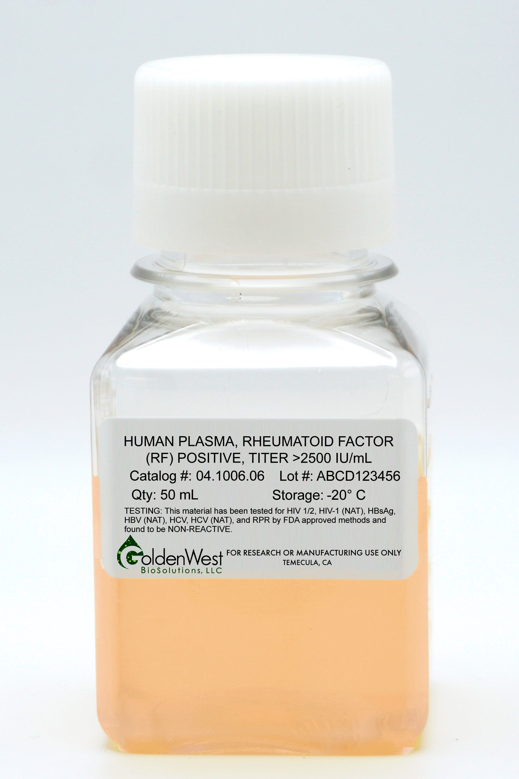 Human Plasma, Rheumatoid Factor (RF) Positive, Titer >2500